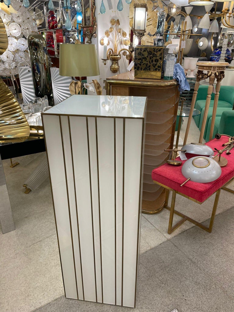 Plinth in White Glass and Brass Decorations, Italy, 1980s For Sale at ...