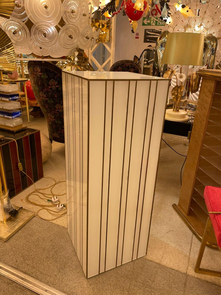 Plinth in White Glass and Brass Decorations, Italy, 1980s For Sale at ...