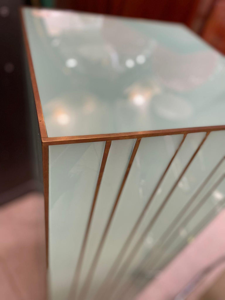 Plinth in Turquoise Colour Glass and Brass Decorations, Italy, 1980s ...