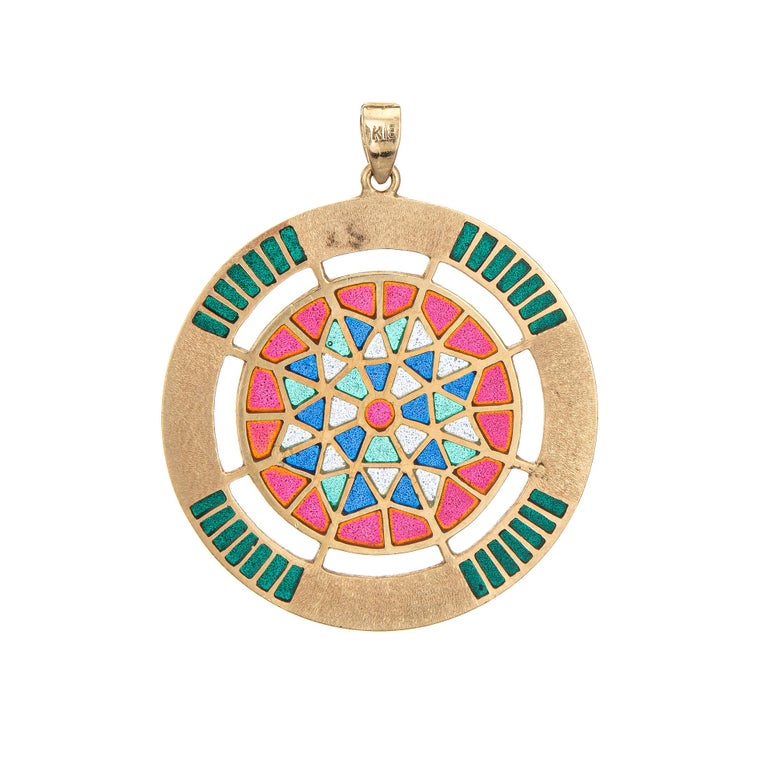 Plique a Jour Pendant Vintage Art Deco Disc 18k Yellow Gold Vintage ...
