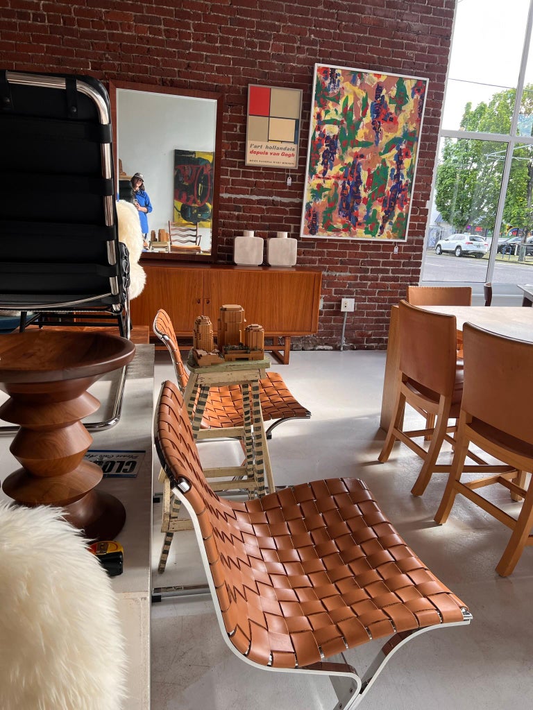 Woven Leather Lounge chairs by Ross Littell at 1stDibs