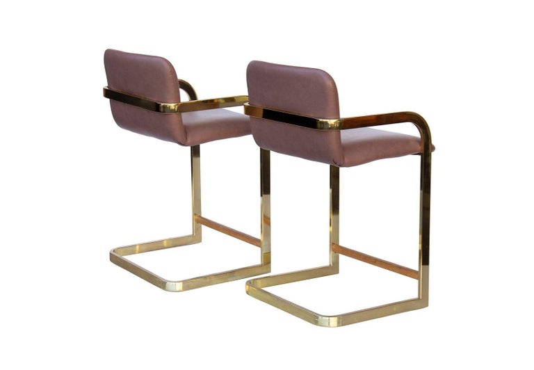 Plum and Brass Frame Barstools, Pair For Sale at 1stDibs