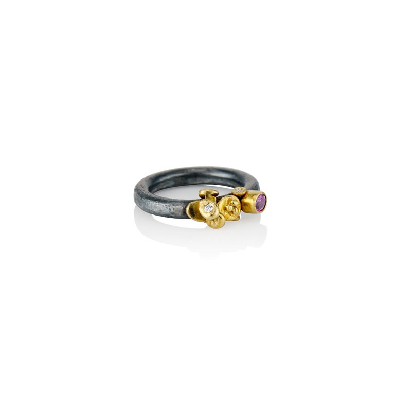 Plum Oval Sapphire Diamonds Yellow Gold Granulation Cluster Mixed Metal ...