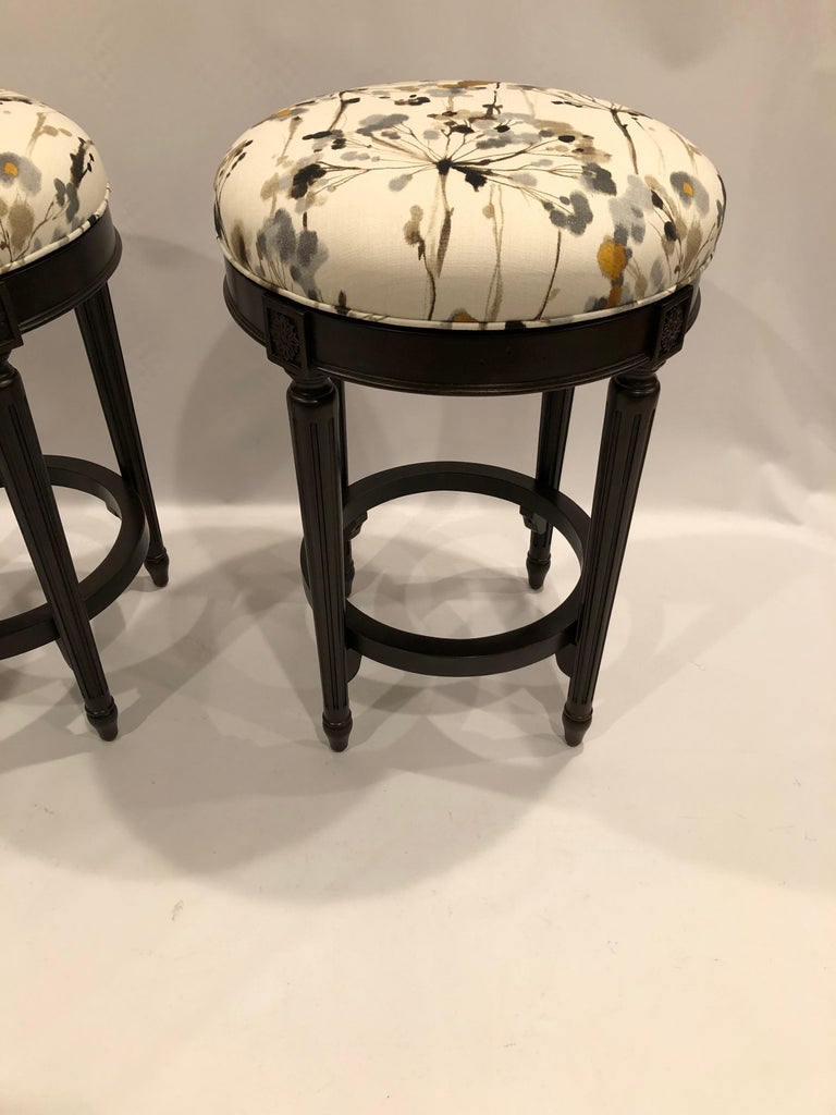 Plush Comfy Pair of Swivel Wood and Upholstered Counter Stools For Sale ...