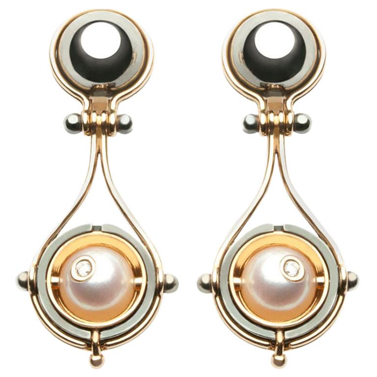 Diamonds Cufflinks set with Akoya Pearls in 18k yellow gold by Elie Top ...