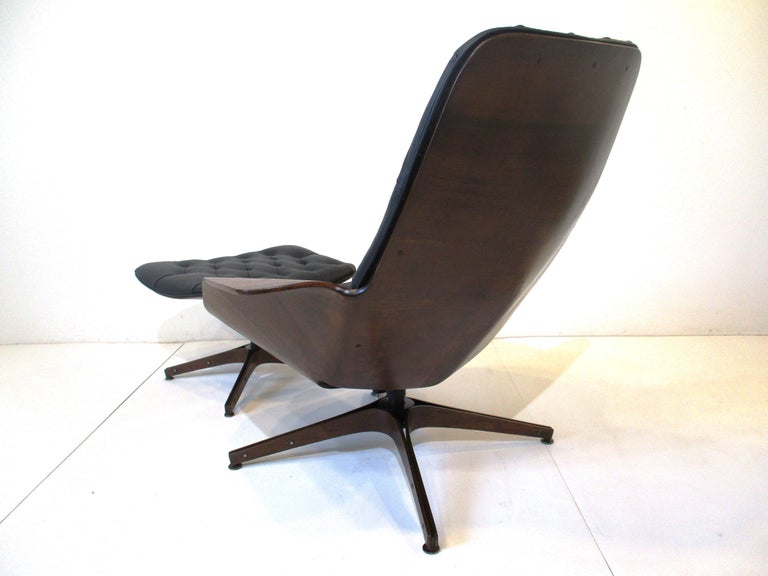 Plycraft Mr. Chair Walnut and Leather Lounge with Ottoman by George ...