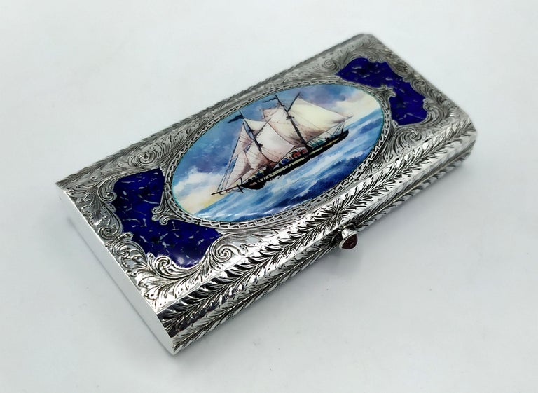 Pocket Cigarette Case Vessel Miniature Hand-Painted Sterling Silver ...