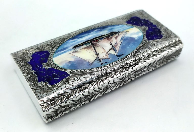 Pocket Cigarette Case Vessel Miniature Hand-Painted Sterling Silver ...