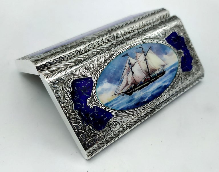 Pocket Cigarette Case Vessel Miniature Hand-Painted Sterling Silver ...