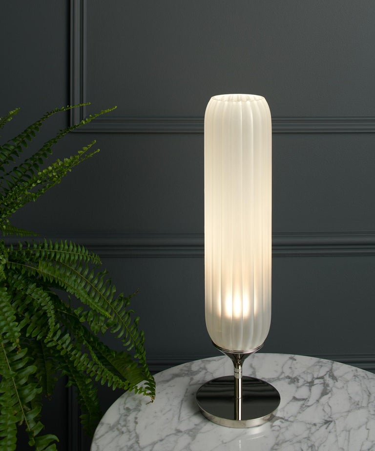 Pod Table Light in Polished Chrome with Frosted Glass by Tom Kirk For ...