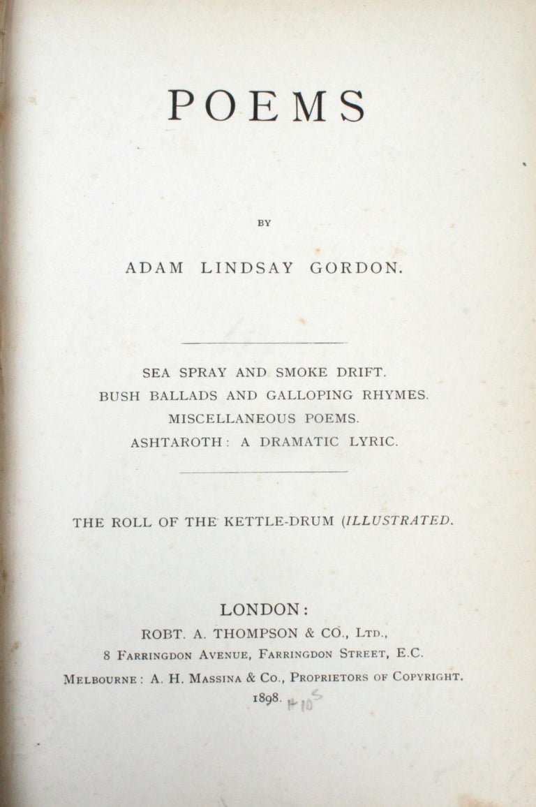 Poems by Adam Lindsay Gordon, 1898 at 1stDibs