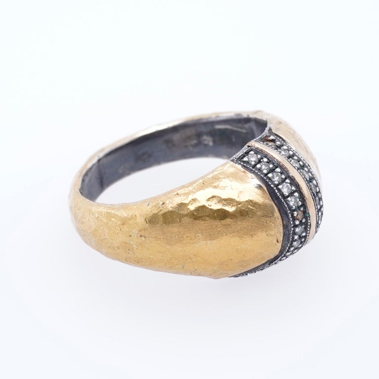 Pointed, Domed 24kt Gold Ring with 0.11cts Diamonds and Silver For Sale ...