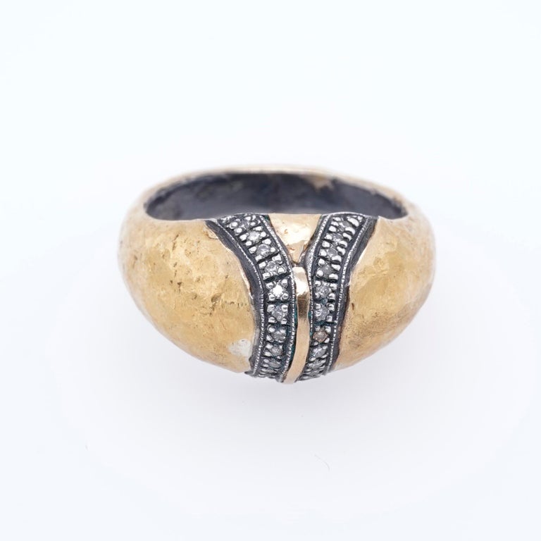 Pointed, Domed 24kt Gold Ring with 0.11cts Diamonds and Silver For Sale ...