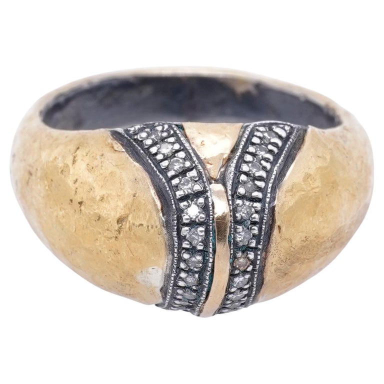 Pointed, Domed 24kt Gold Ring with 0.11cts Diamonds and Silver For Sale ...