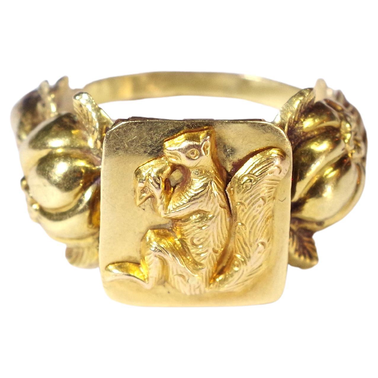 Poison Ring with Squirrel in Rose Gold 18 Karats, Victorian Secret Ring ...