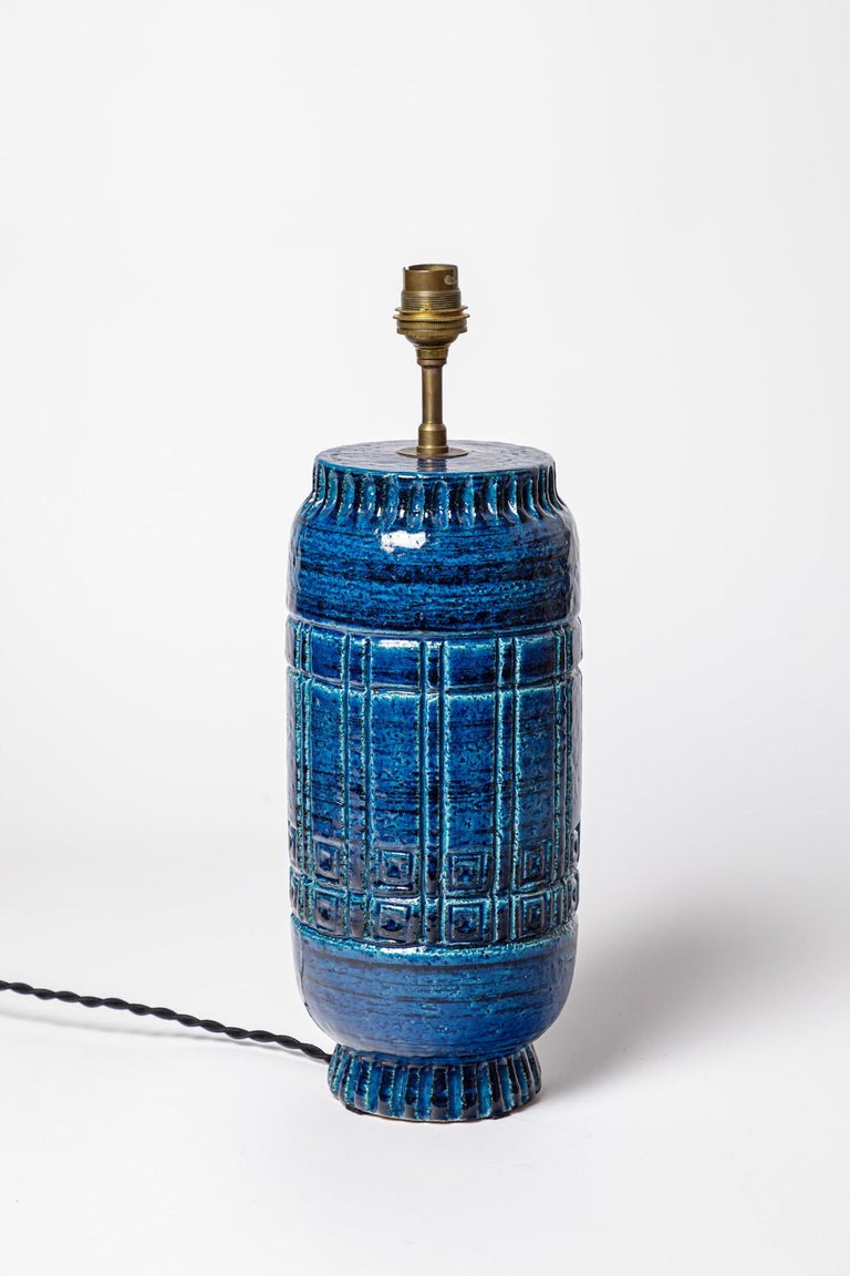 Pol Chambost Blue XXth Century Ceramic Table Lamp Lighting Design Model ...