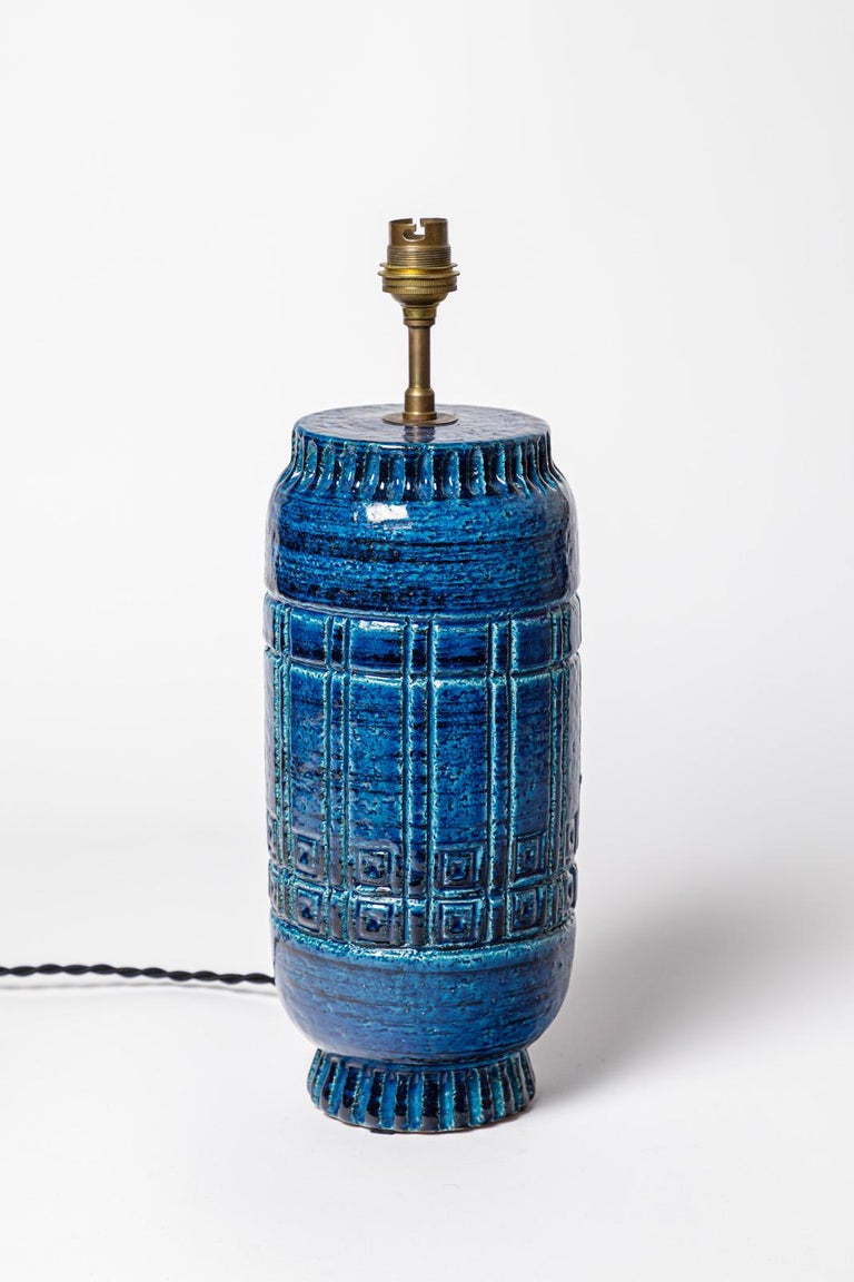 Pol Chambost Blue XXth Century Ceramic Table Lamp Lighting Design Model ...