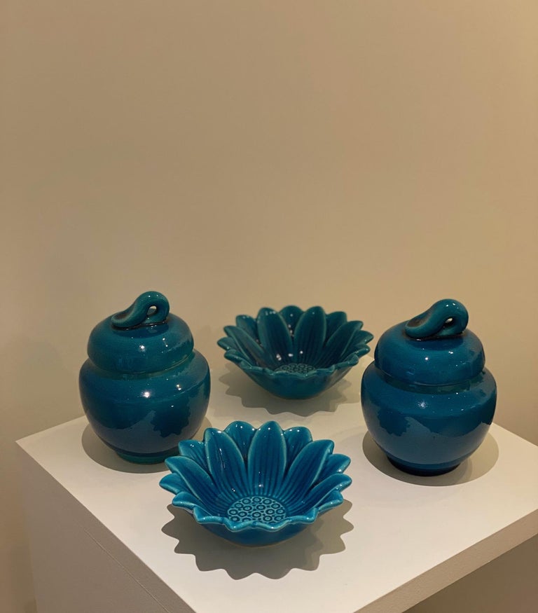 Pol Chambost Pair of Blue Ceramic decorative flower cups 1960's For ...