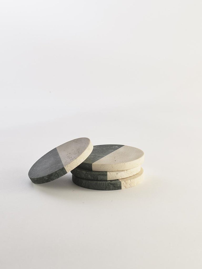 Polar Coaster Set Foresta Marble and White Travertine by Greg Natale ...