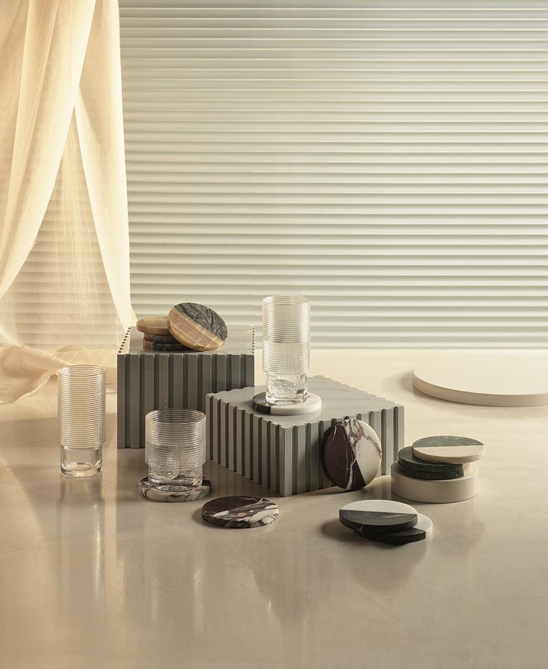 Polar Coaster Set Foresta Marble and White Travertine by Greg Natale ...