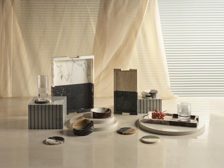 Polar Coaster Set Foresta Marble and White Travertine by Greg Natale ...