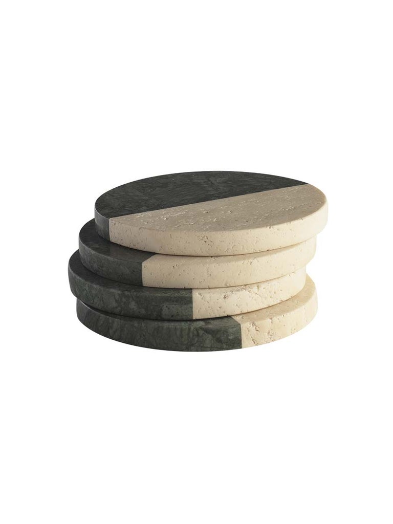 Polar Coaster Set Foresta Marble and White Travertine by Greg Natale ...