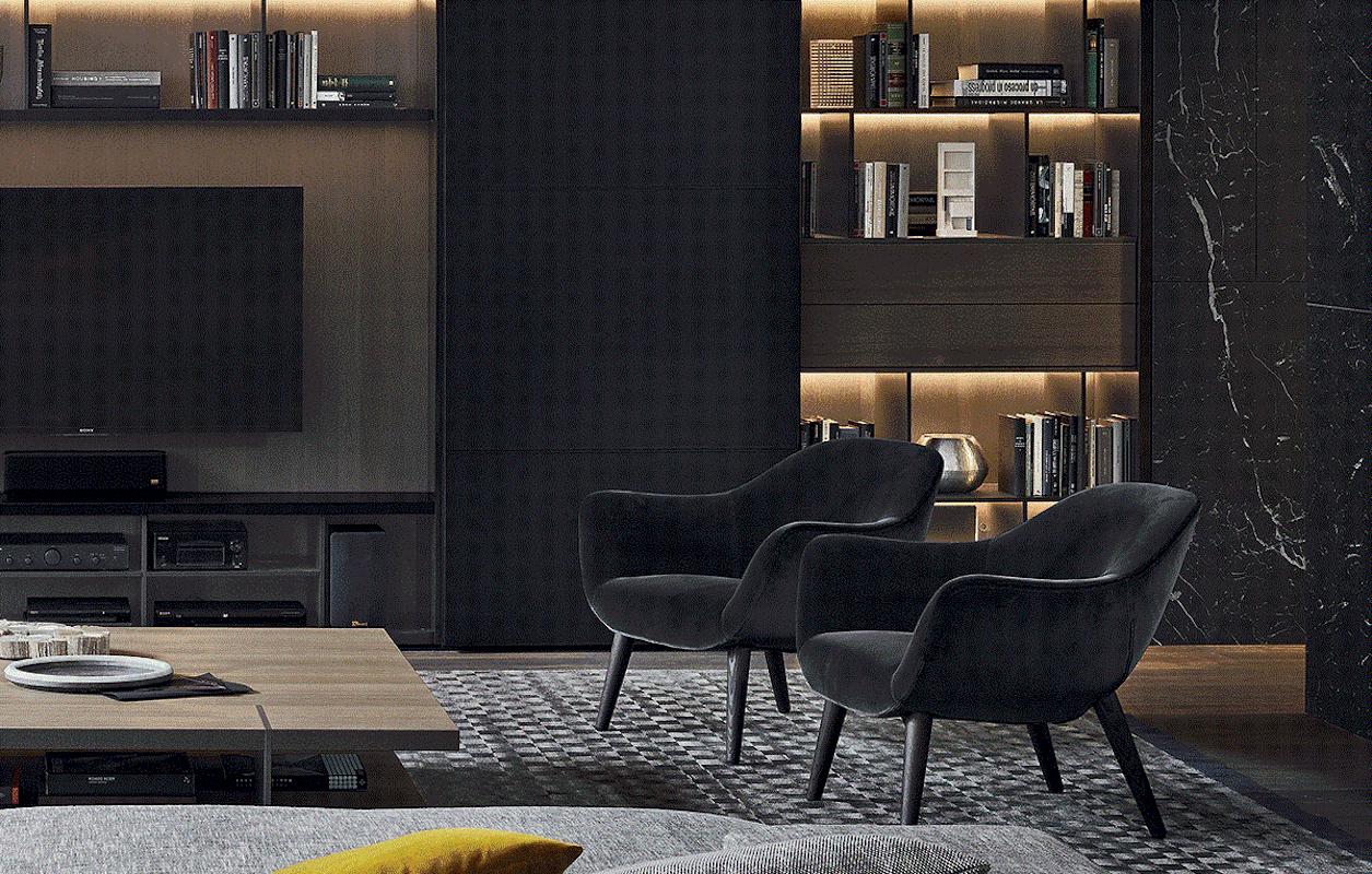 Poliform Mad Armchair by Marcel Wanders in Navy Blue Velvet and Wood ...