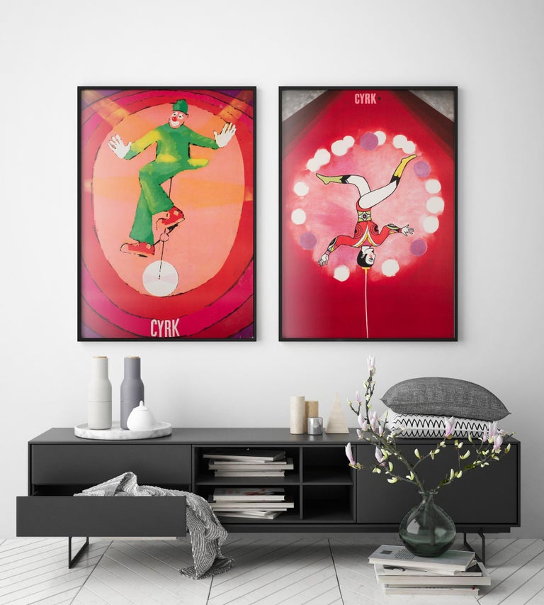 Polish, Cyrk, Circus Poster, 1971, Vintage, Unicycle Clown, Jacek Neugebauer For Sale at 1stDibs