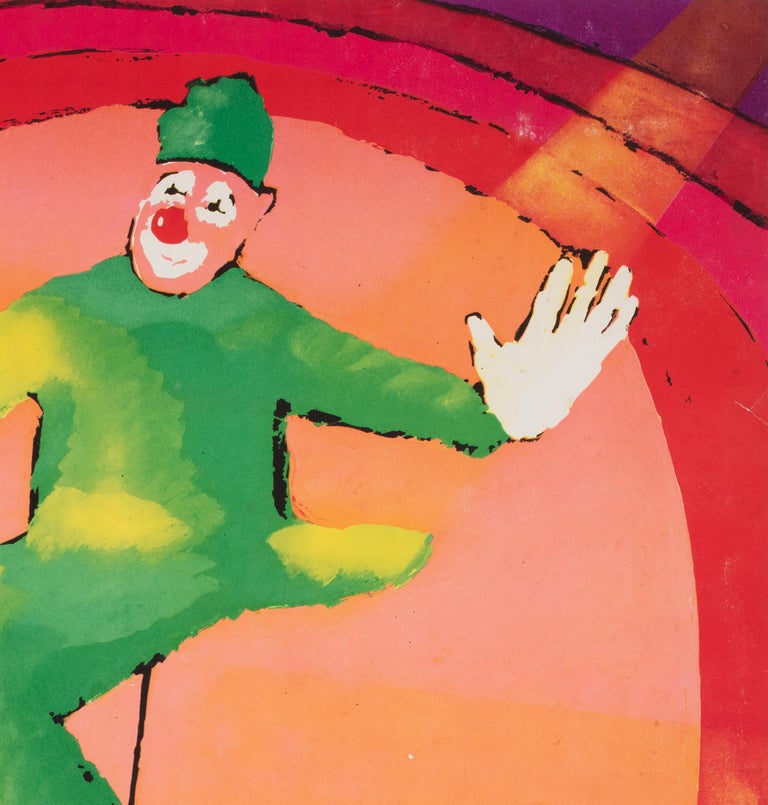 Polish, Cyrk, Circus Poster, 1971, Vintage, Unicycle Clown, Jacek ...