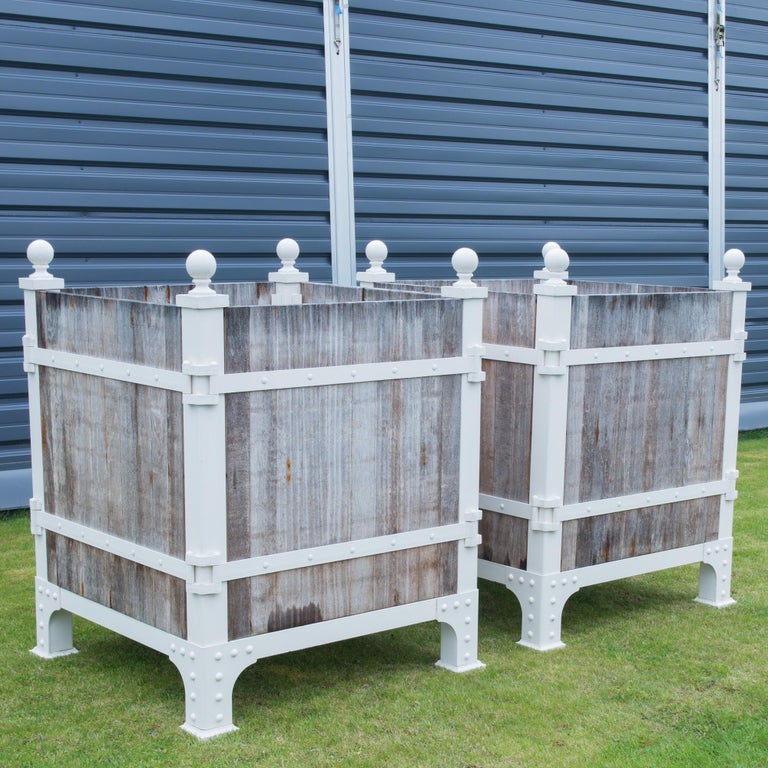 Polish Iron and Wood Planters, a Pair For Sale at 1stDibs