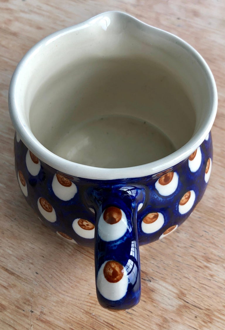 Polish Mid-Century Modern Ceramic Hand painted Pitcher For Sale at 1stDibs