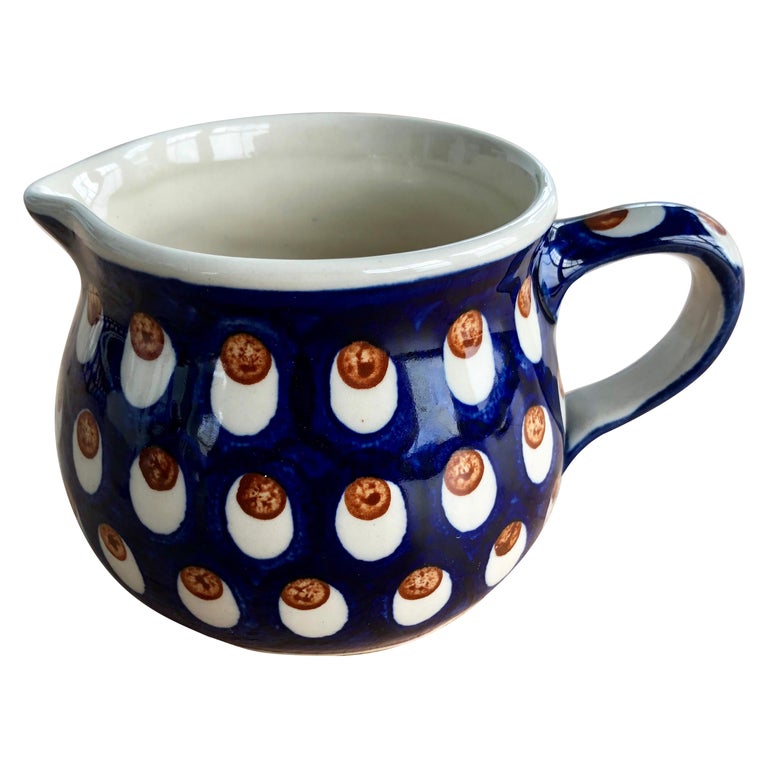 Polish Mid-Century Modern Ceramic Hand painted Pitcher For Sale at 1stDibs