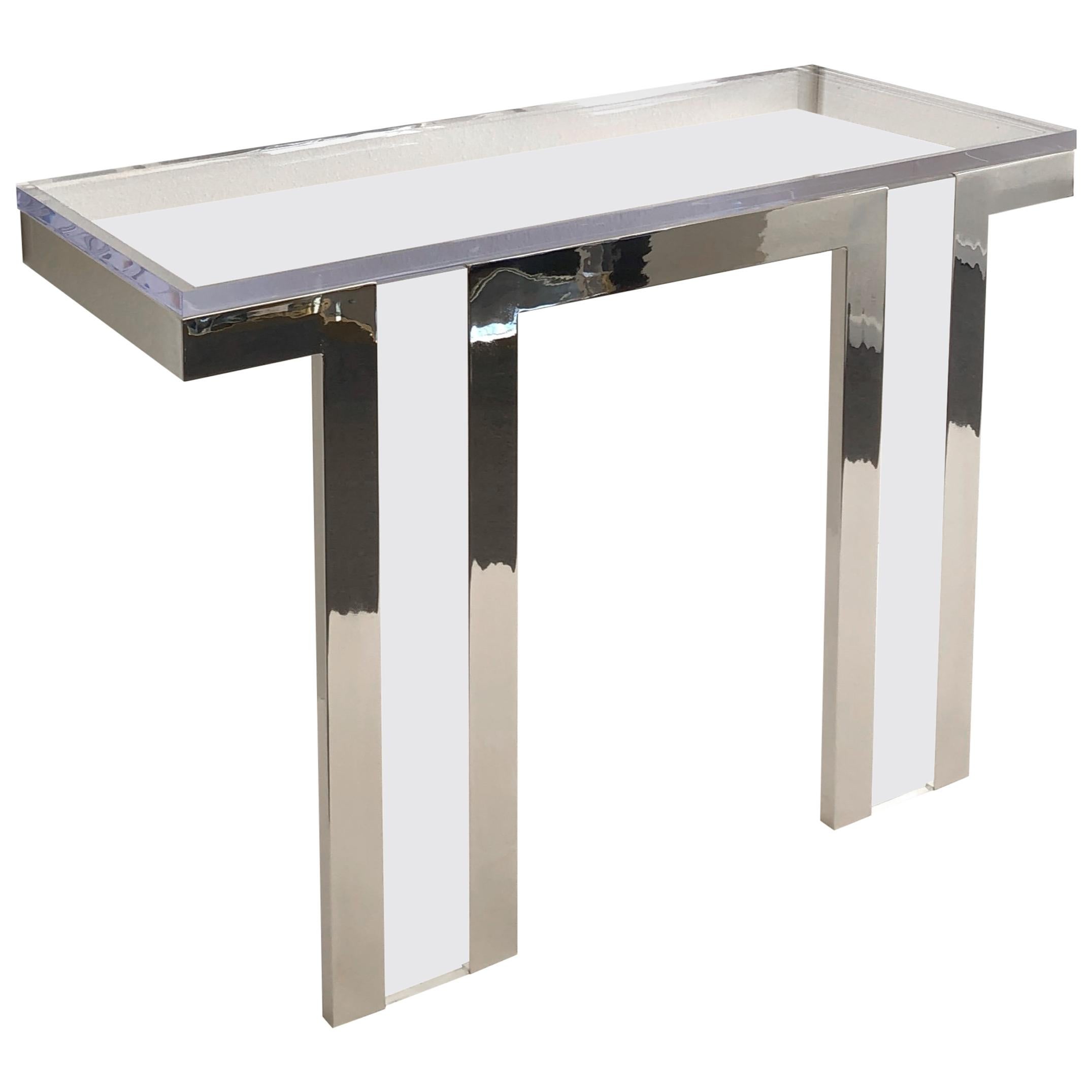 Polish Nickel and Lucite Console Table by Charles Hollis Jones at 1stDibs