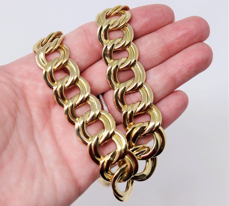 Polished 18 Karat Yellow Gold Large Graduated Double Cable Chain Link ...