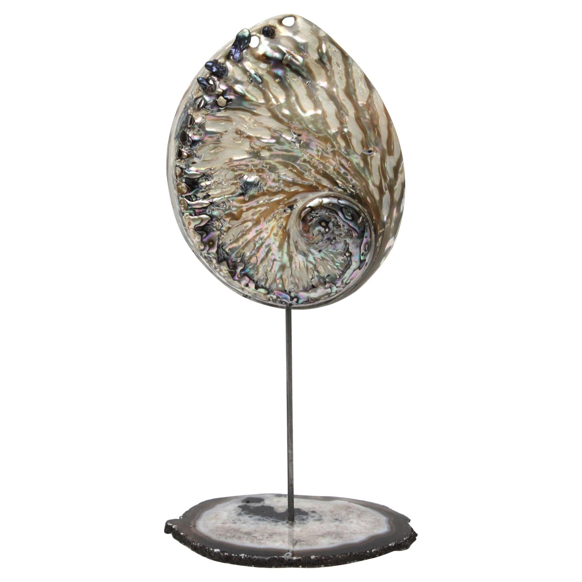 Polished Abalone Shell with Baroque Pearls on a Polished Agate Base at ...