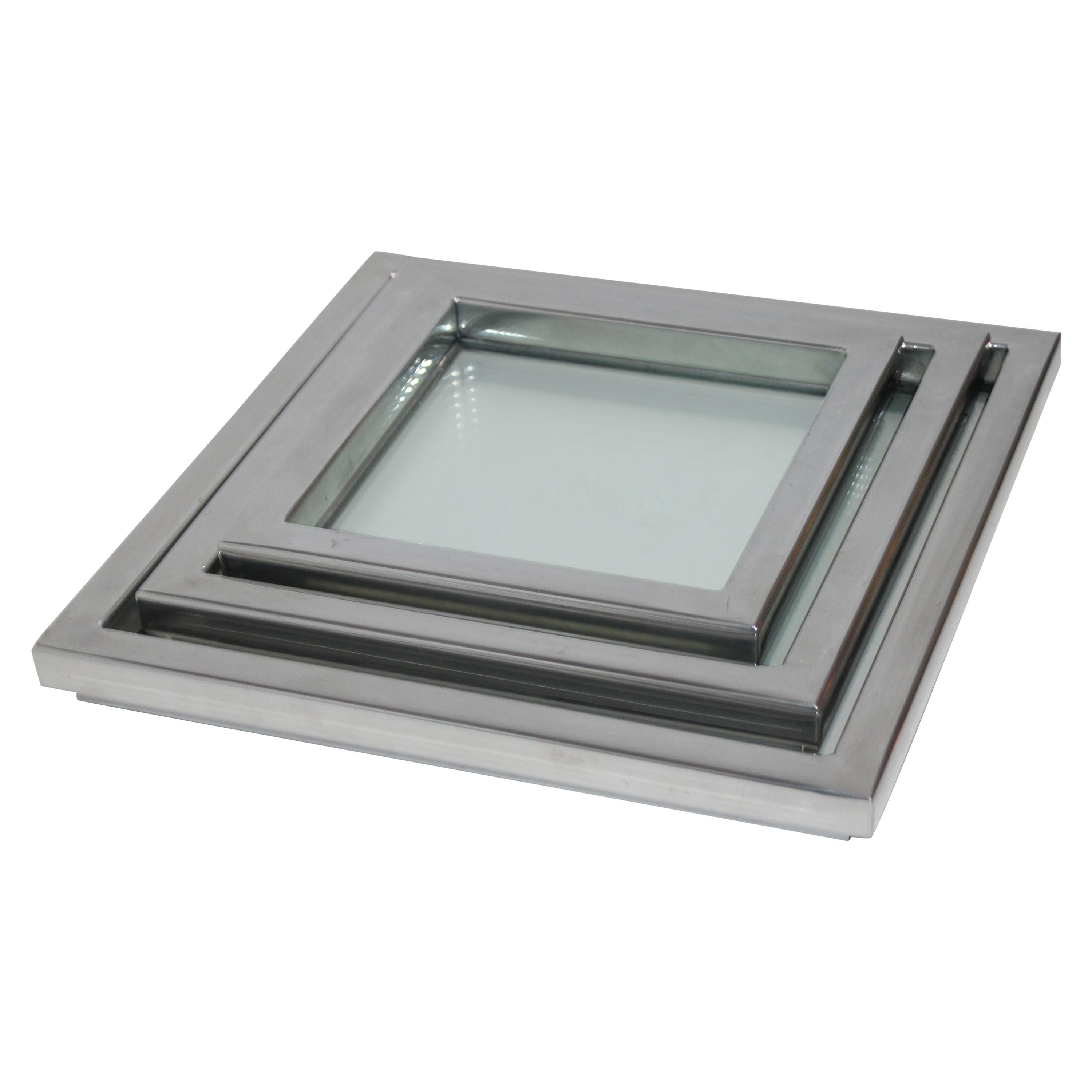 Polished Aluminum and Glass Stacking Trays Attributed to Romeo Rega at ...
