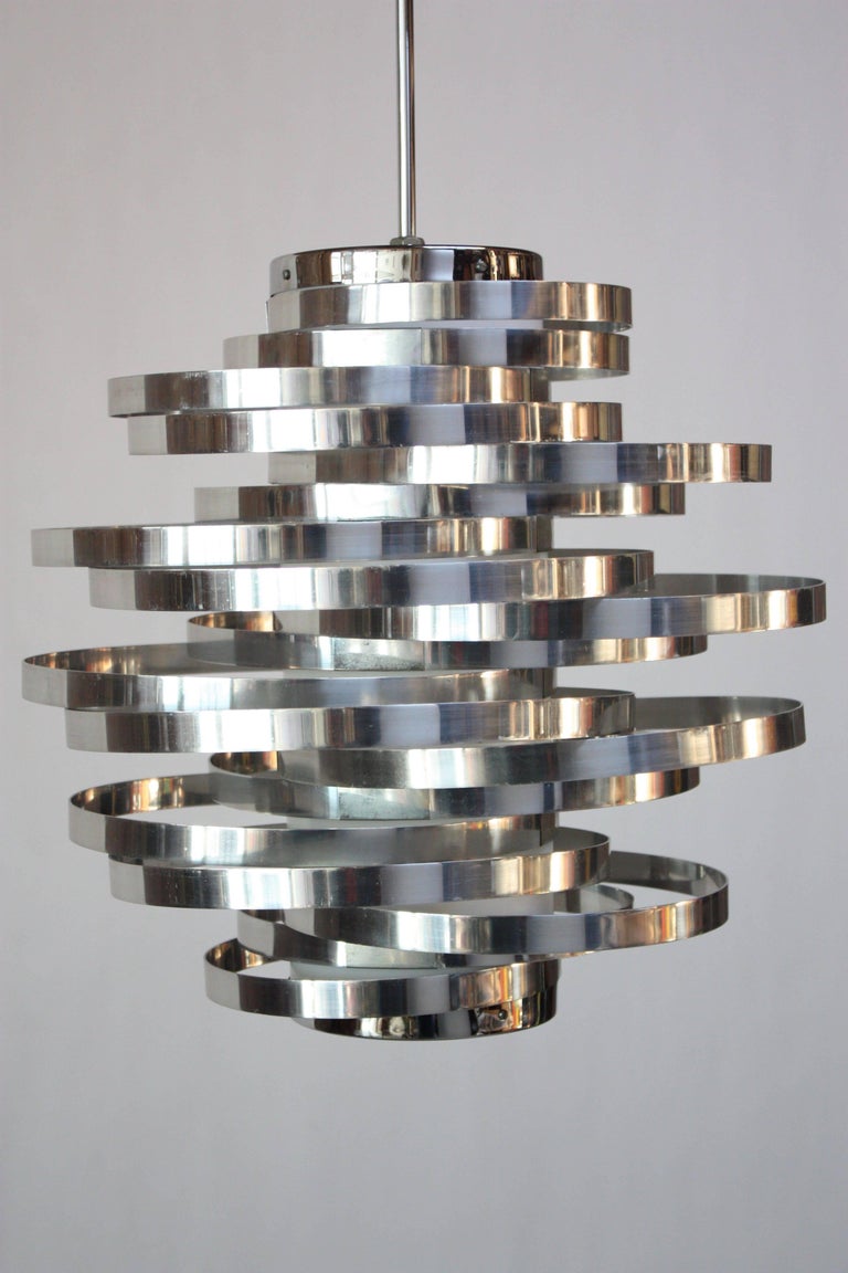 Polished Aluminum 'Cyclone' Pendant Fixture by Gaetano Sciolari For ...