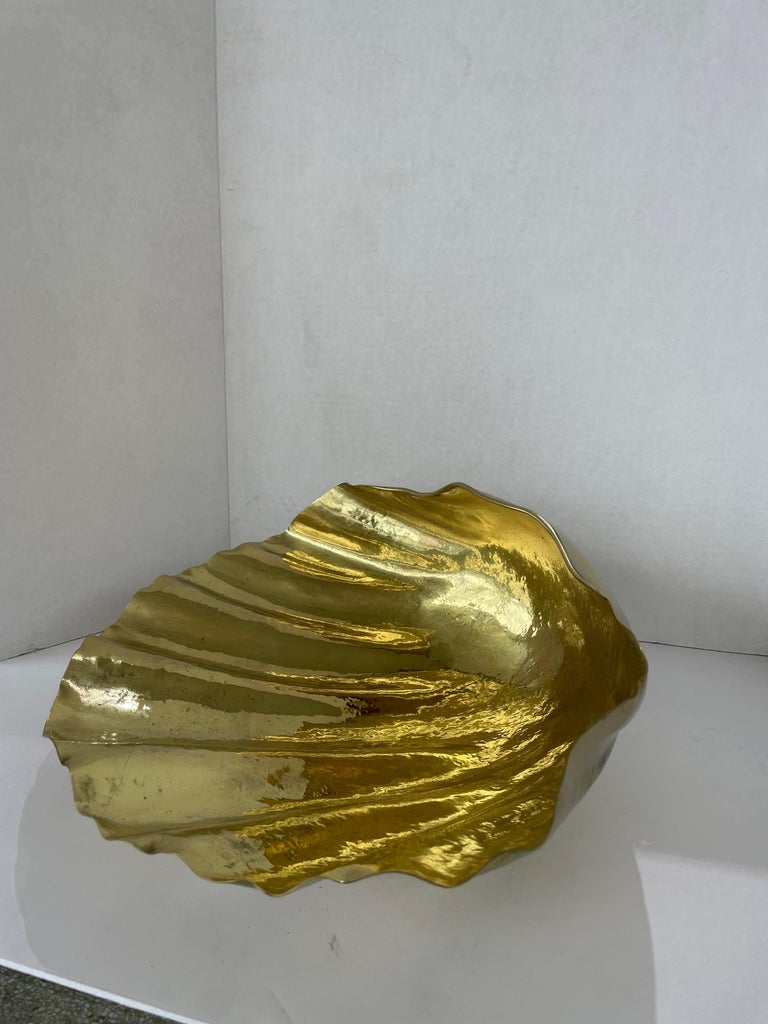 Polished Brass Clamshell Form Compote For Sale at 1stDibs