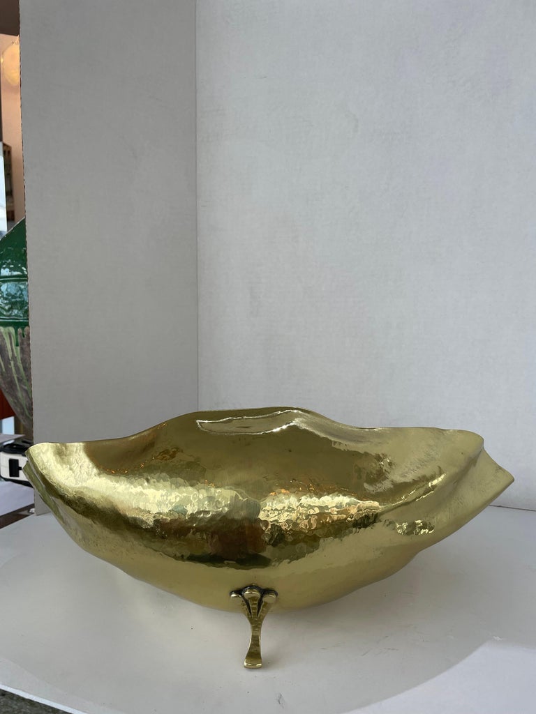 Polished Brass Clamshell Form Compote For Sale at 1stDibs