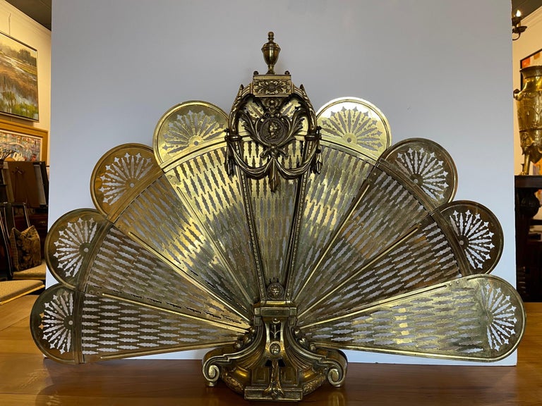 Polished Brass Fan Fire Screen, 19th Century For Sale at 1stDibs