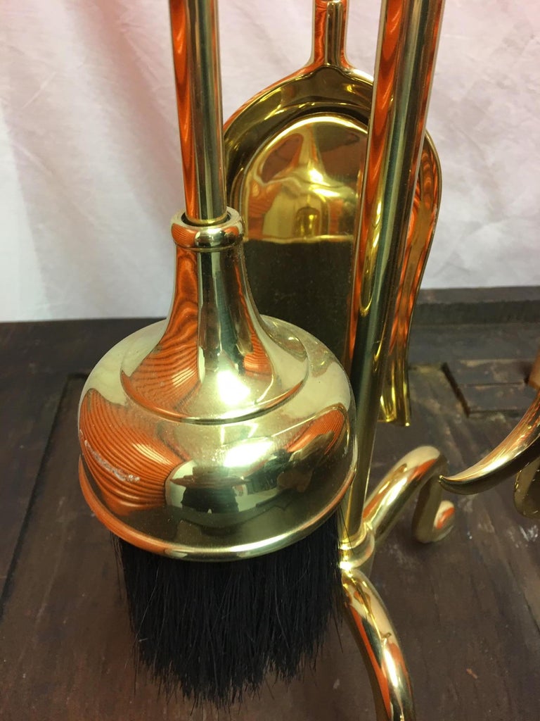 Polished Brass Fire Tool Set, 20th Century at 1stDibs