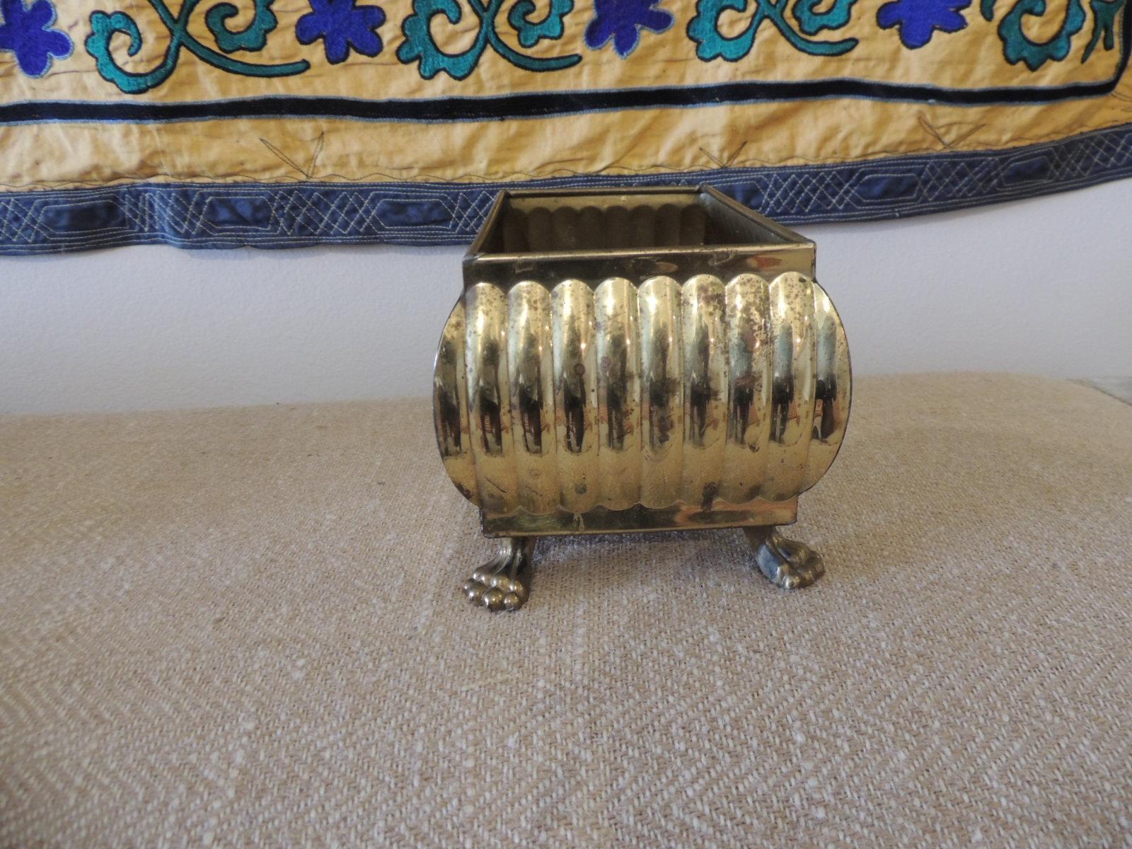 Polished Brass Rectangular Cachepot with Small Lion's Paws For Sale at ...