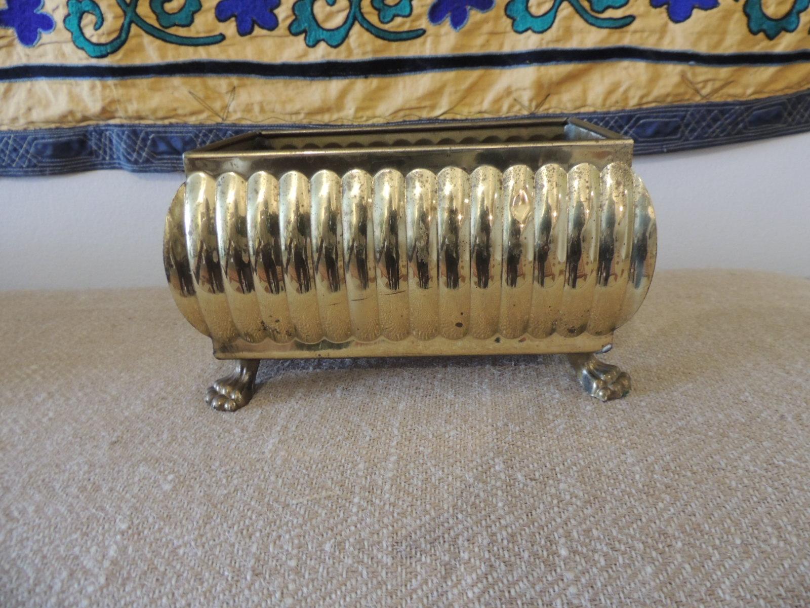 Polished Brass Rectangular Cachepot with Small Lion's Paws For Sale at ...