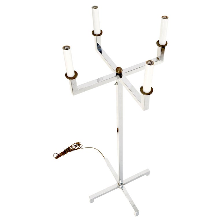Polished Chrome Cross Shape Base Mid-Century Modern 4 Way Floor Lamp ...