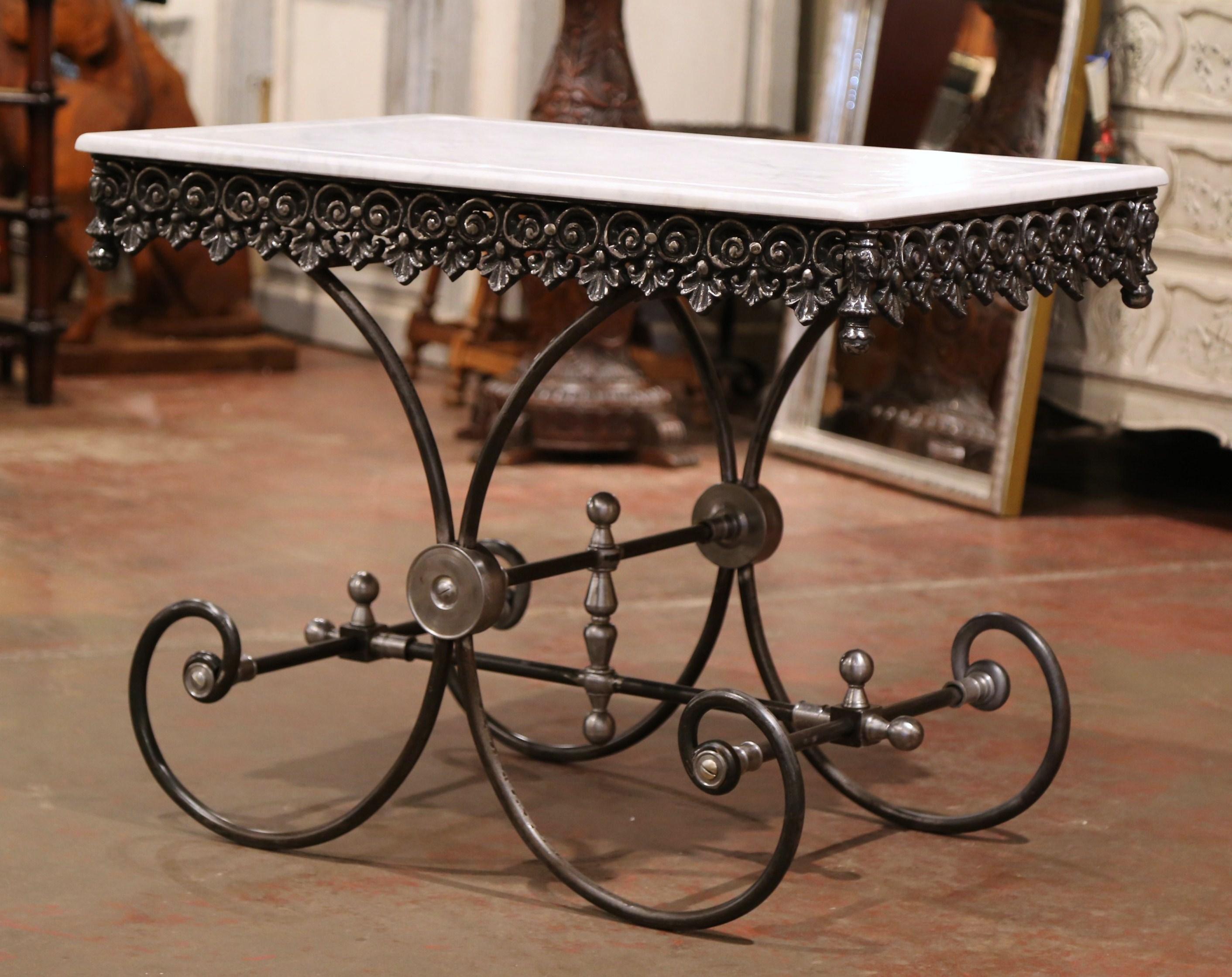 Polished French Iron Butcher or Pastry Table with Marble Top and Metal ...