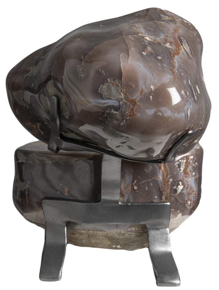 Polished Geode Split in Two with Amethyst and Agate on Metal Stand For ...