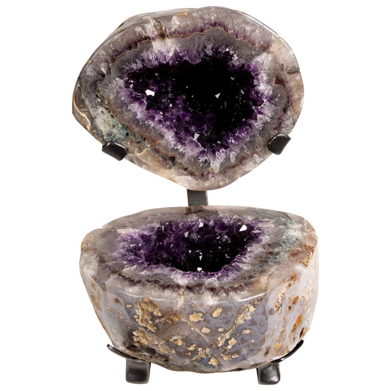 Polished Geode Split in Two with Amethyst and Calcite Inside and Agate ...