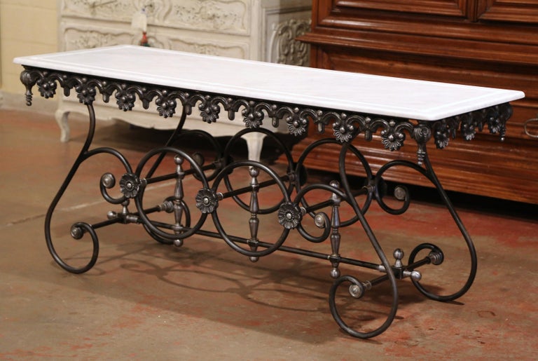 Polished Iron Butcher Pastry Table with Marble Top from France at 1stDibs