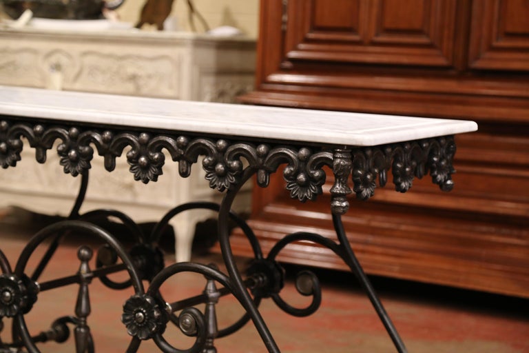 Polished Iron Butcher Pastry Table with Marble Top from France at 1stDibs
