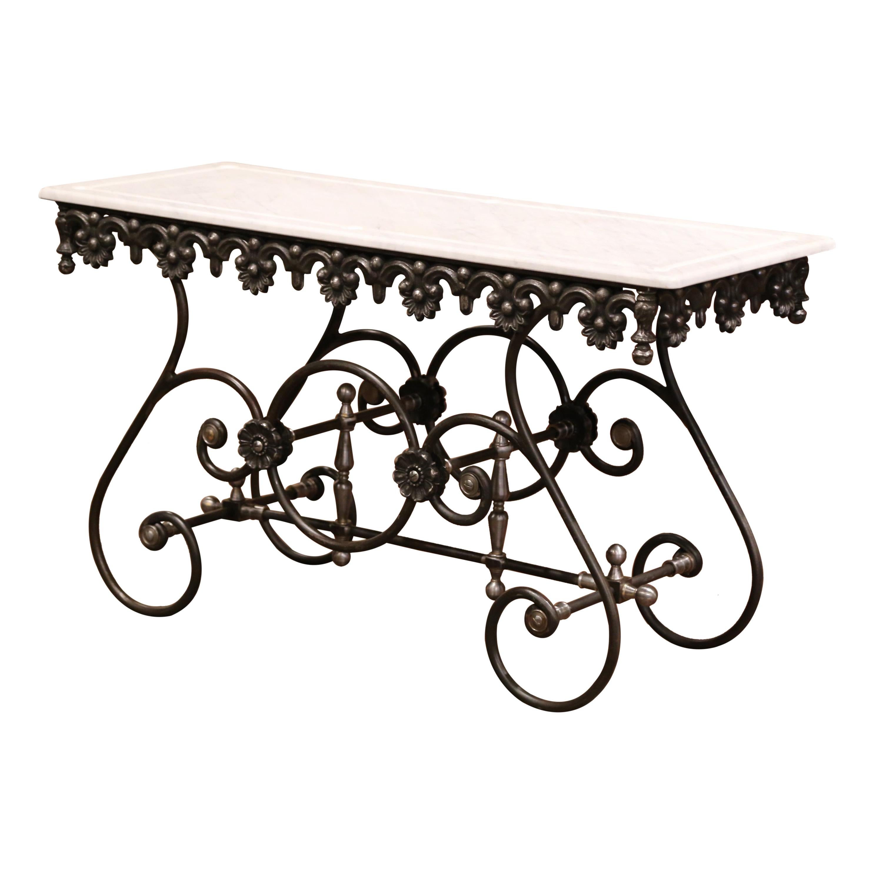 Polished Iron Butcher Pastry Table with Marble Top from France at 1stDibs